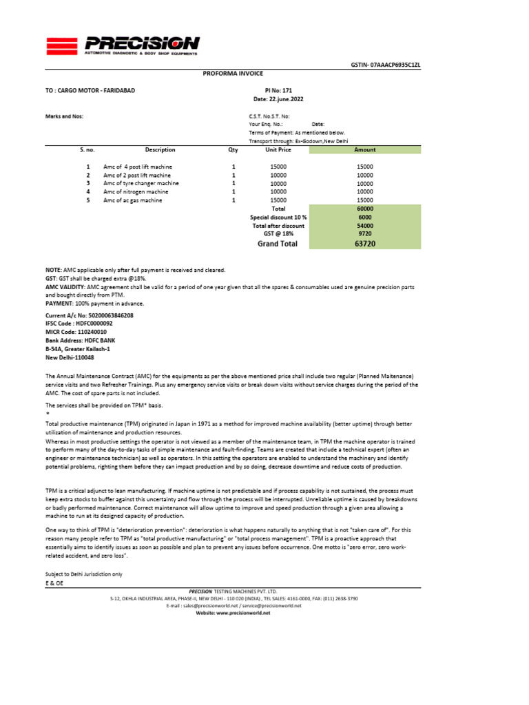 Proforma Invoice for AMC Services | PDF | Business