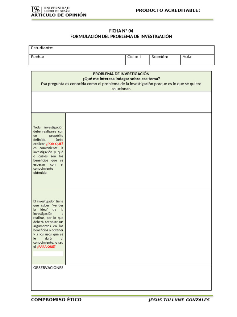 Ficha 04-Formulación Del Problema | PDF