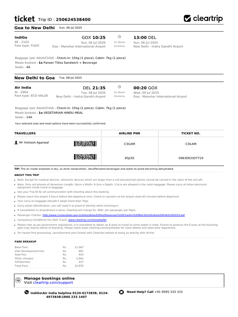 Cleartrip Flight E Ticket 5 | PDF | Aviation | Transport