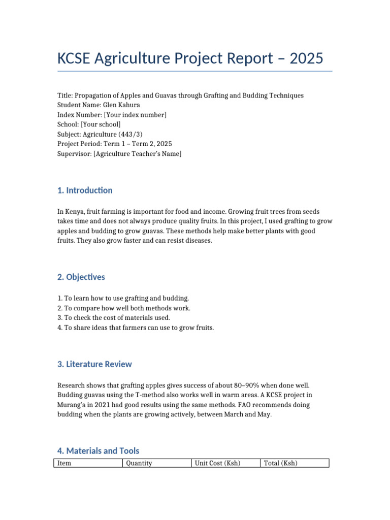 KCSE Agriculture Project Report 2025 | PDF