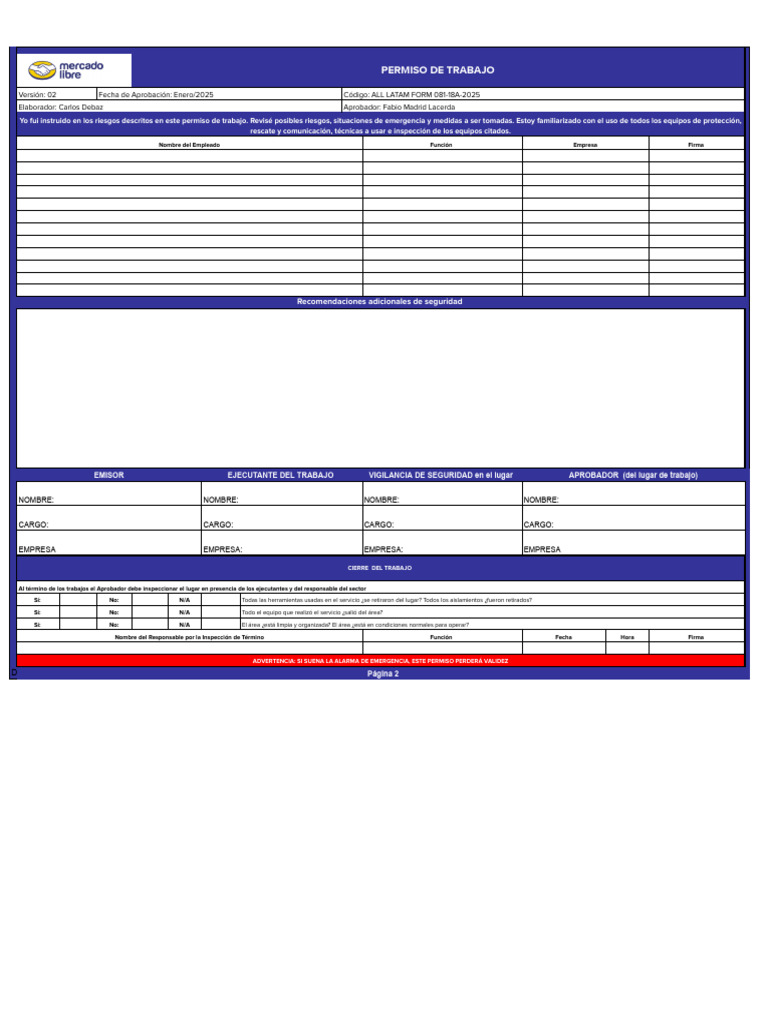 Anexo 1 - Formulario de Permiso de Trabajo - Esp 2025 PDF | PDF | Soldadura | Construcción