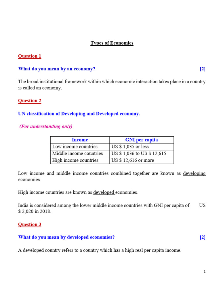 Types of Economies: Developed vs Developing | PDF | Economics ...