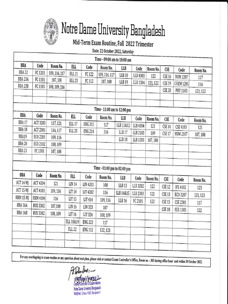 Mid Term Exam RoutineFall 2022 | PDF