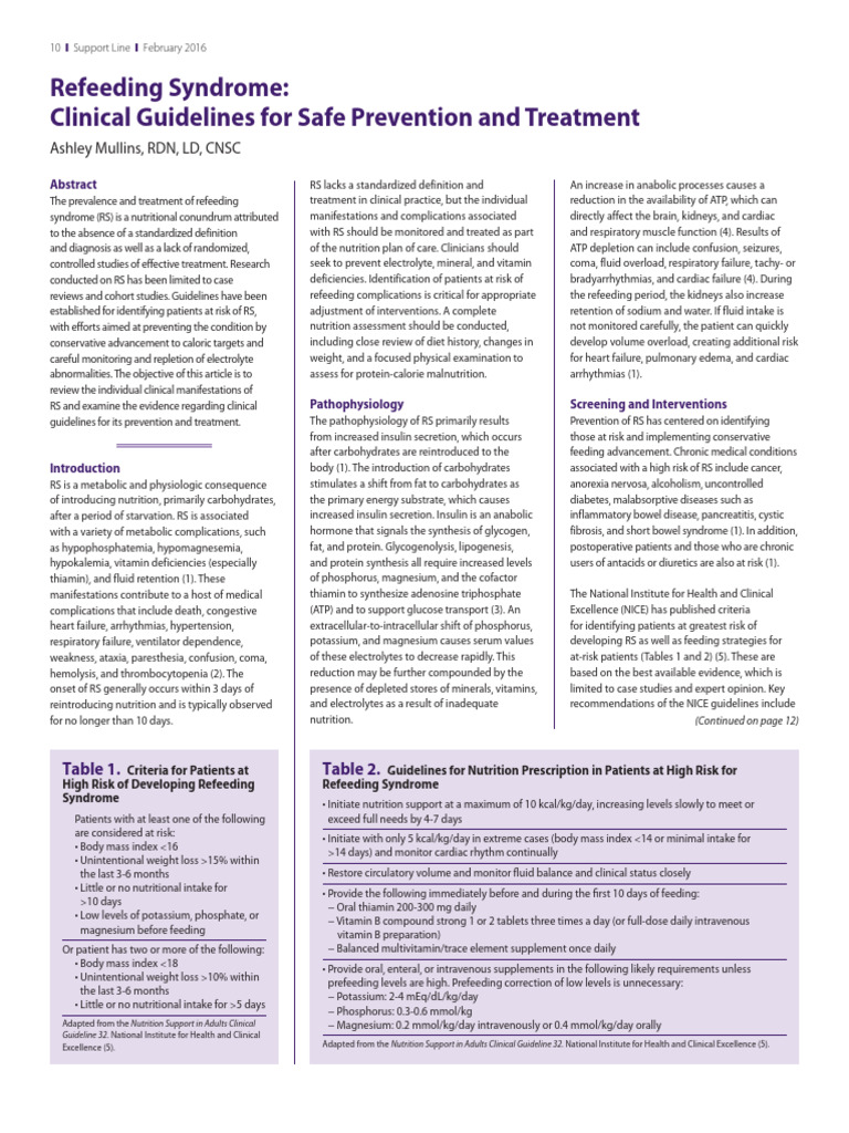 Refeeding Syndrome - Clinical Guidelines For Safe Prevention and ...