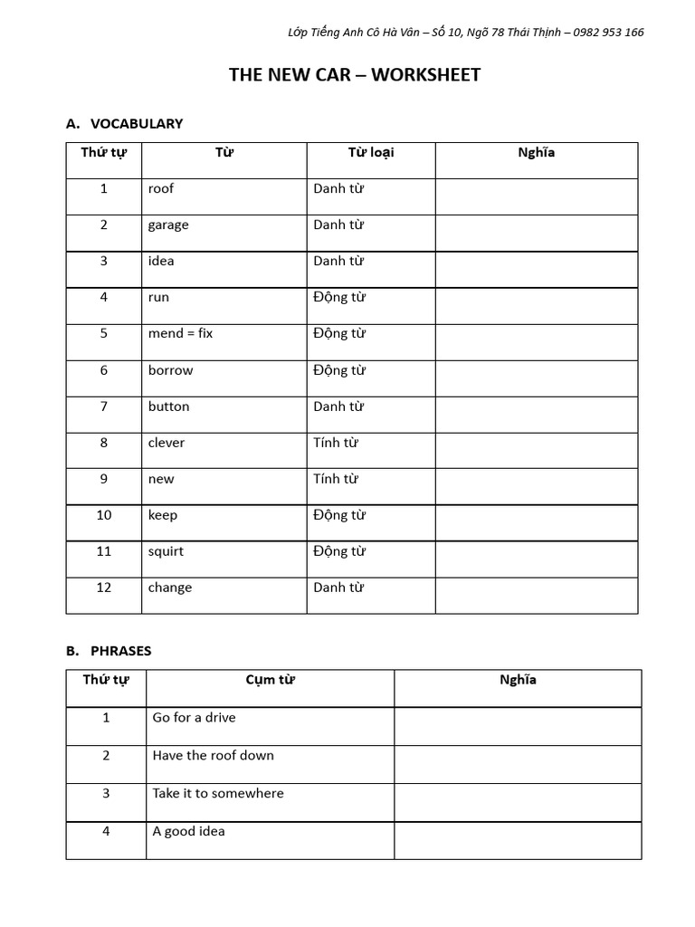 The New Car - Worksheet | PDF