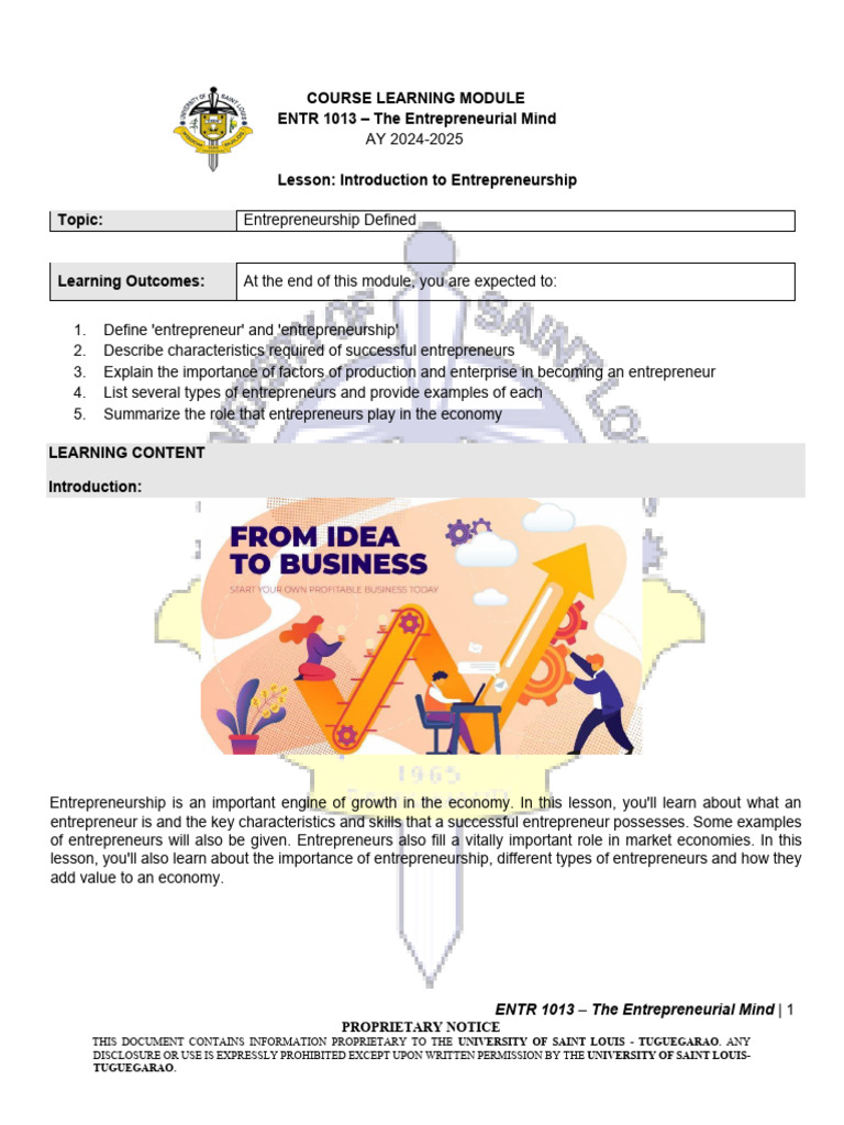 Introduction to Entrepreneurship Concepts | PDF | Entrepreneurship ...