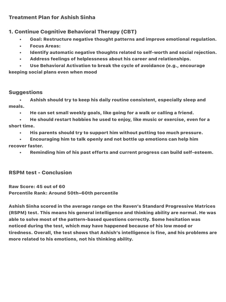 Treatment Plan For Ashish Sinha | PDF