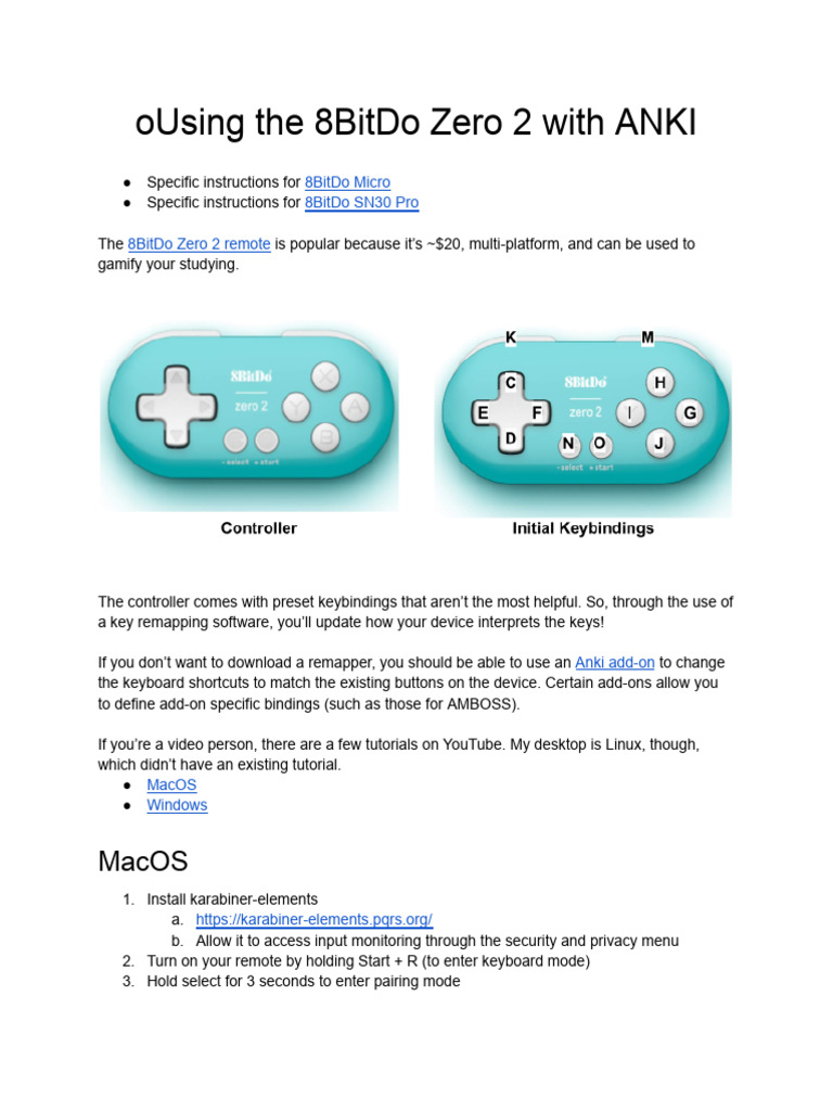 8BitDo Zero 2 Setup for Anki on Mac | PDF | Keyboard Shortcut ...