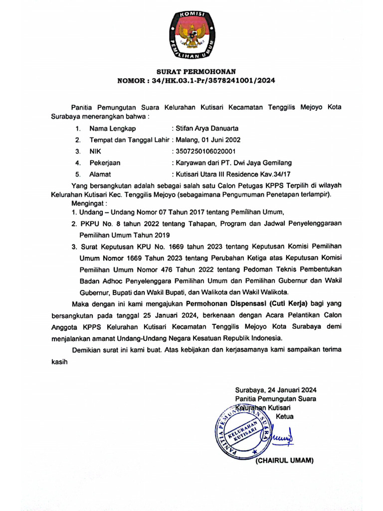 Surat Dispensasi Stifan | PDF