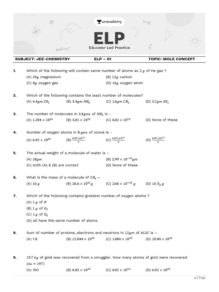 01 IIT-Growth Mole Concept | PDF | Mole (Unit) | Molecules