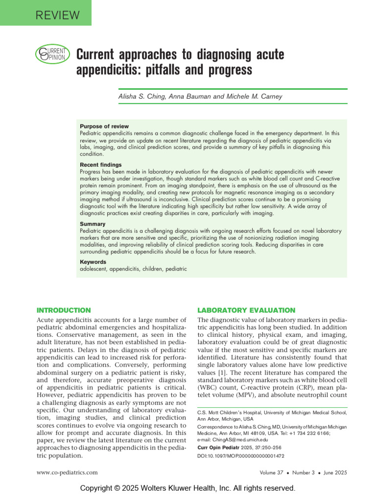 Current Approaches To Diagnosing Acute Appendicitis 2025 | PDF ...