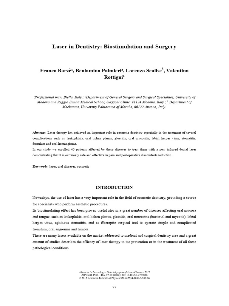 Laser in Dentistry: Biostimulation and Surgery | PDF | Laser ...