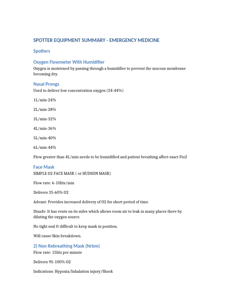 Emergency Medicine Spotter Equipment Guide | PDF | Clinical Medicine ...