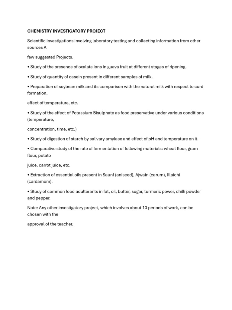 Chemistry Investigatory Projects | PDF