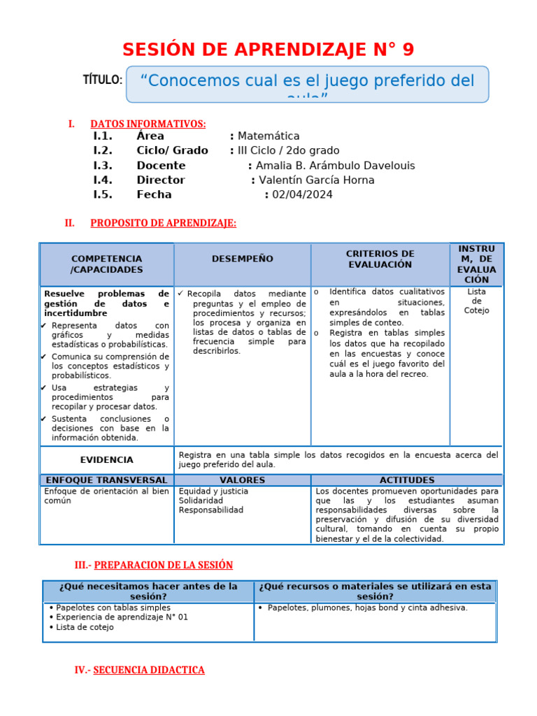SESION #09 Conocemos Cual Es El Juego Preferido Del Aula | PDF ...