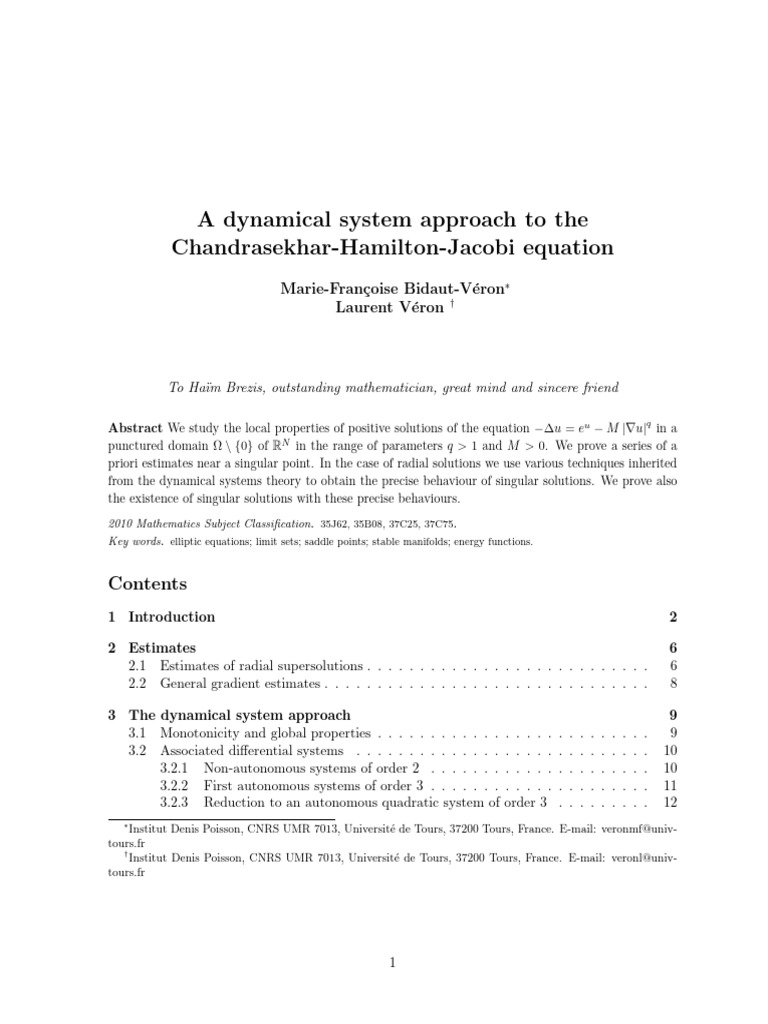 A Dynamical System Approach To The Chandrasekhar-Hamilton-Jacobi Equation | PDF | Dynamical ...
