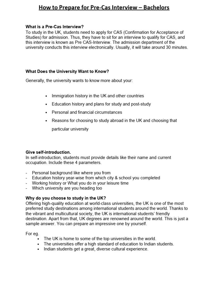 Pre-CAS Interview Preparation Guide | PDF | Cost Of Living | United Kingdom
