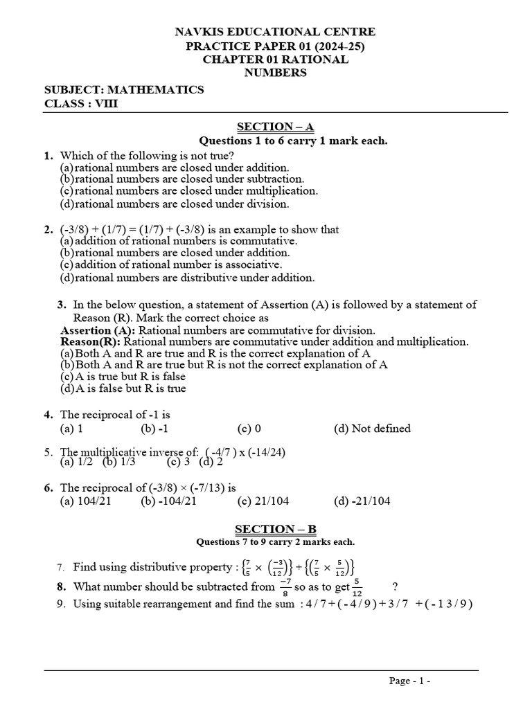 Grade 8 Rational Numbers Worksheet | PDF | Multiplication | Abstract ...