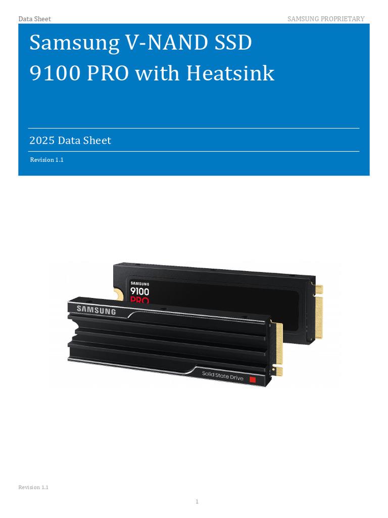Samsung NVMe SSD 9100 PRO With Heatsink Datasheet Rev.1.1 | PDF | Trademark | Solid State Drive