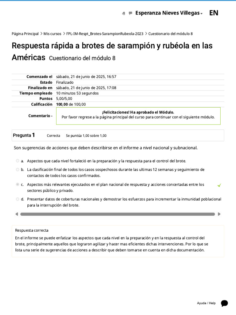 Cuestionario Del Módulo 8 - Revisión Del Intento - Campus PAHO | PDF | Sarampión | Virus