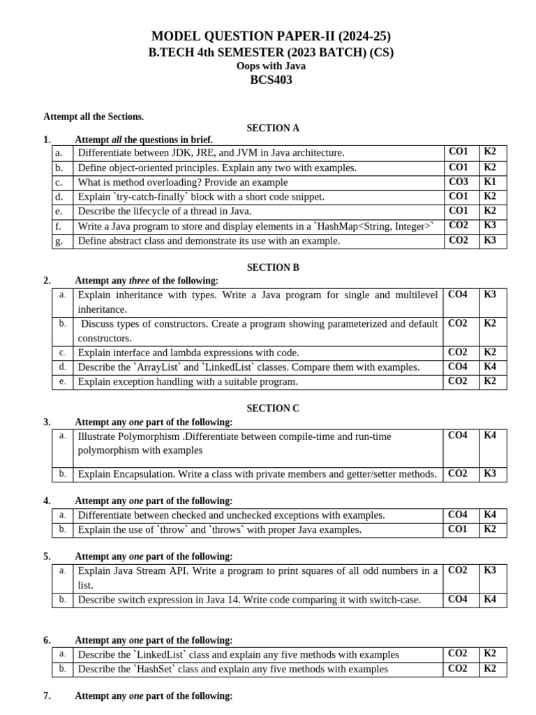 BCS 403 CS Model Paper 2 | PDF | Java (Programming Language) | Class ...