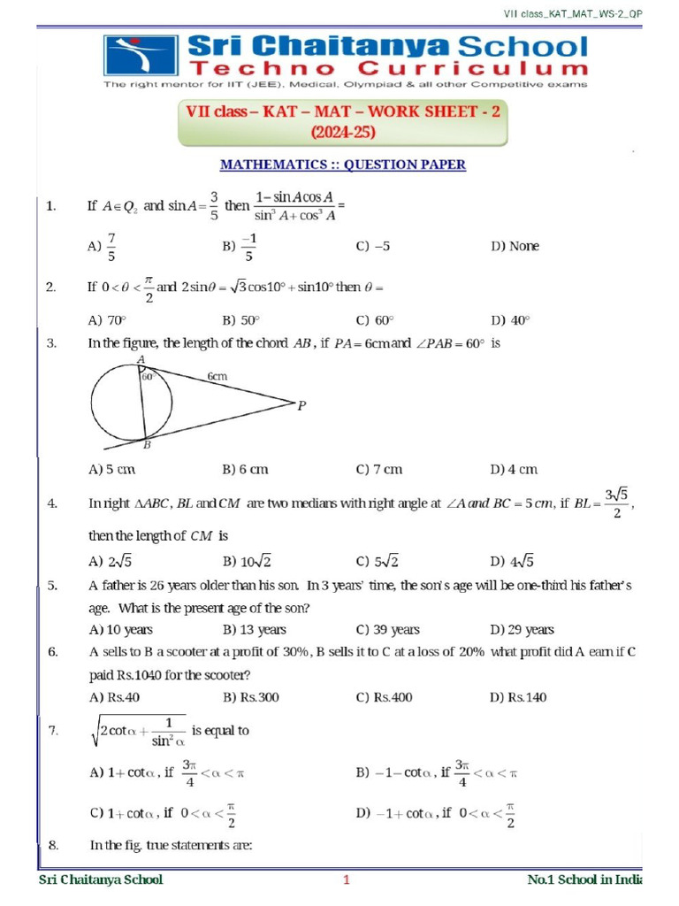 MAT Worksheet 2 | PDF