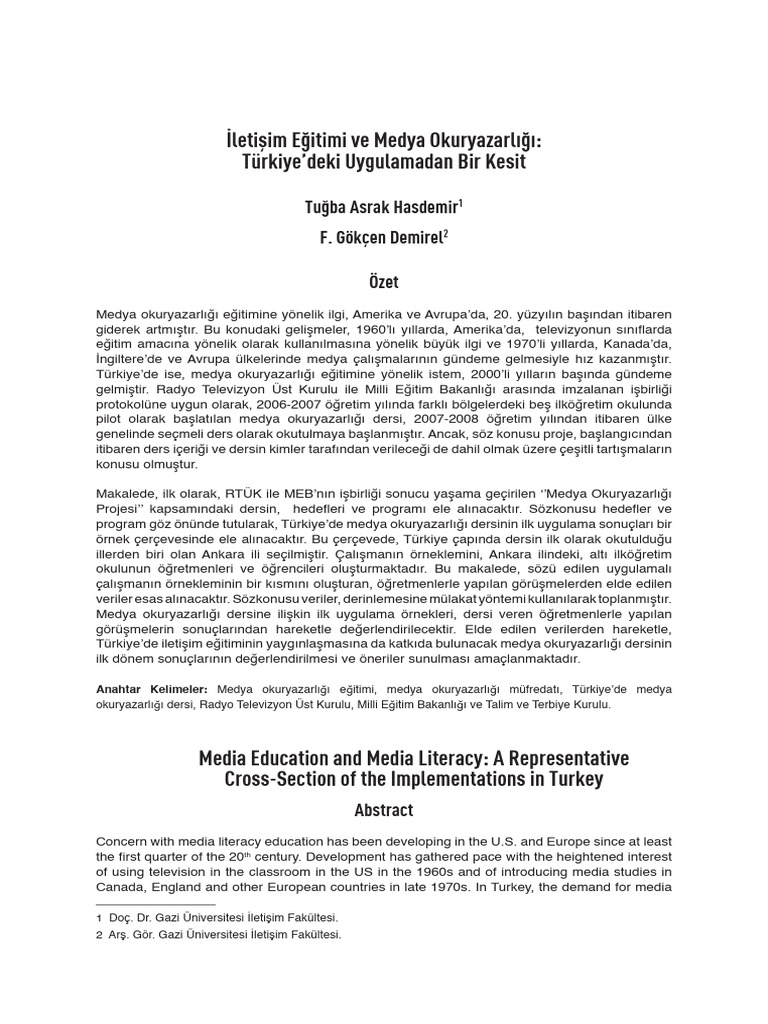 Leti Im E Itimi Ve Medya Okuryazarl T Rkiye Deki Uygulamadan Bir Kesit (#607883) - 788674 | PDF