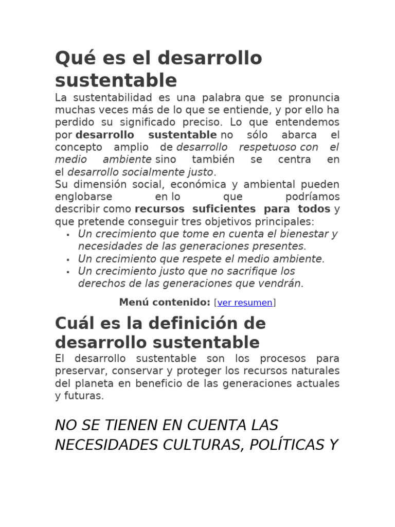 Definición de Desarrollo Sustentable | PDF | Sustentabilidad ...