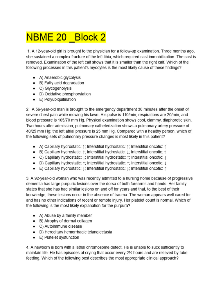 NBME 20 - Block 2 | PDF | Thymus | Colorectal Cancer