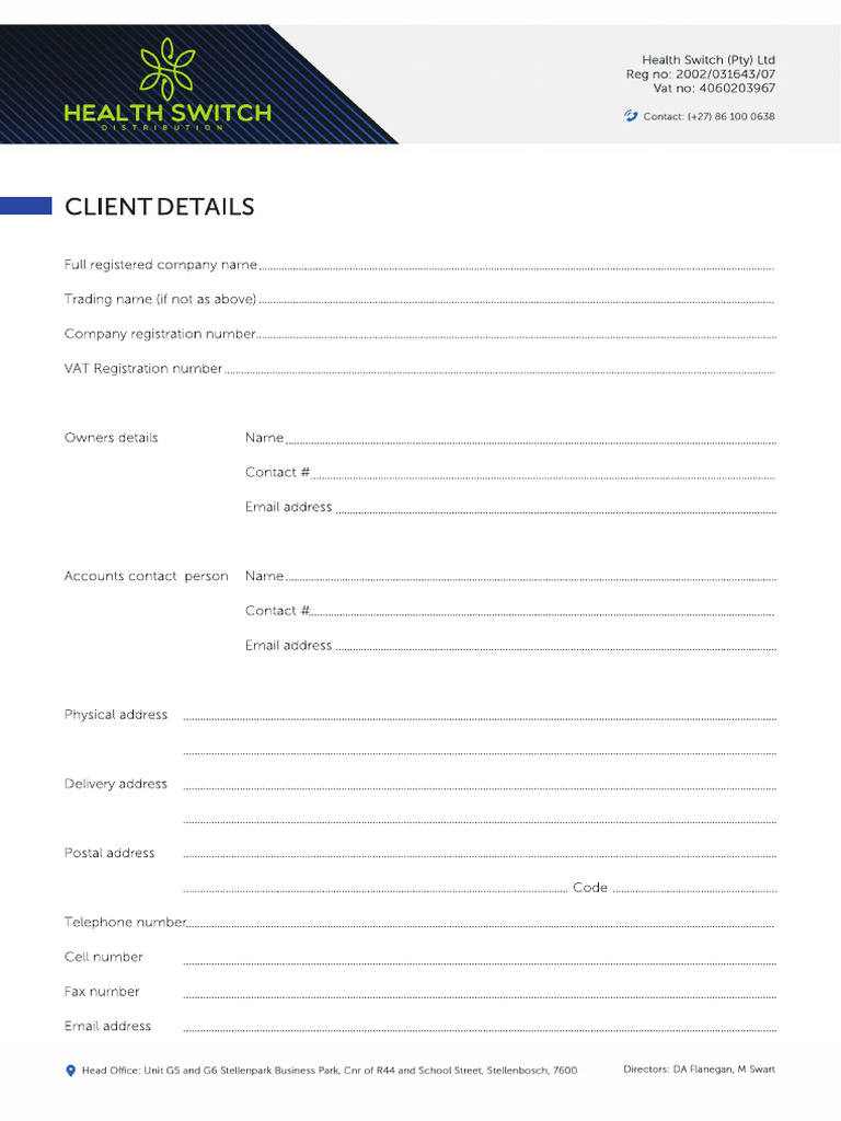 Health Switch Client Form | PDF