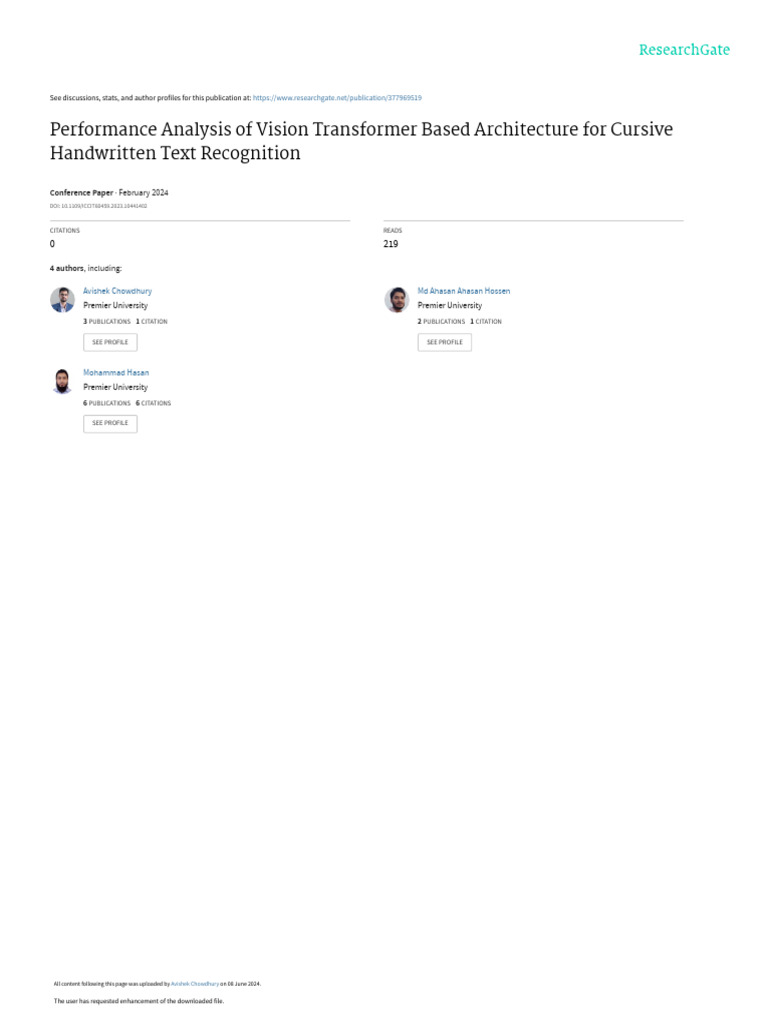 Performance Analysis of Vision Transformer Based Architecture For Cursive Handwritten Text ...