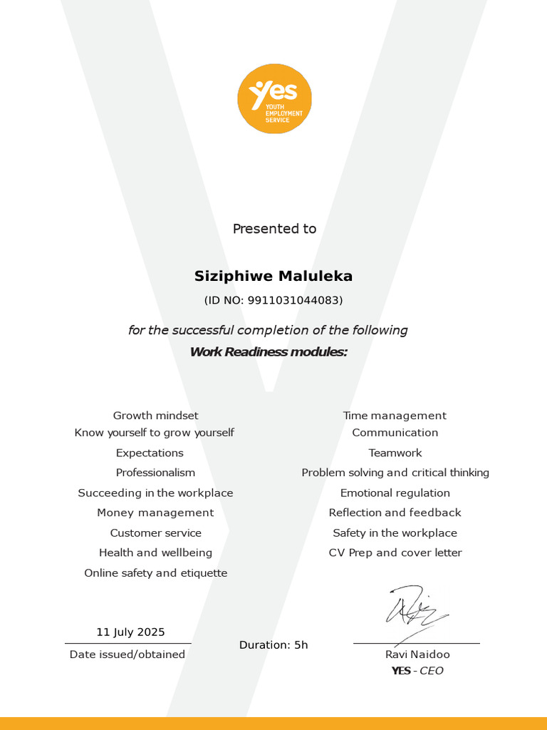 Work Readiness Certificate | PDF