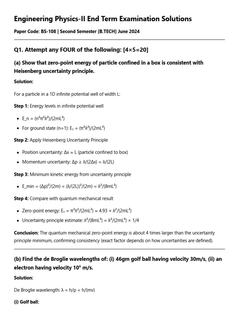 Engineering Physics-II Exam Solutions 2024 | PDF | Scanning Electron ...