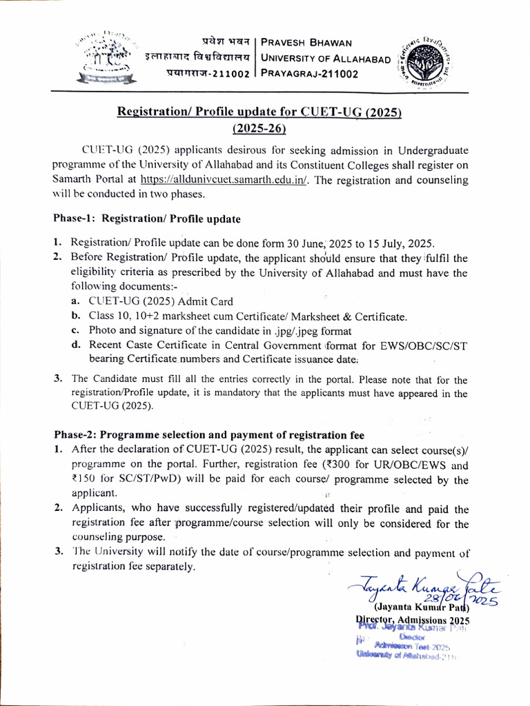Registration - Profile Update For CUET-UG Engilise | PDF