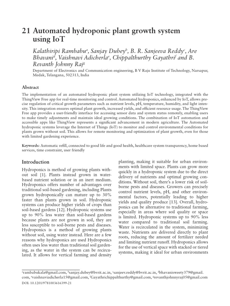 21 Automated Hydroponic Plant Growth System Using Iot | PDF ...