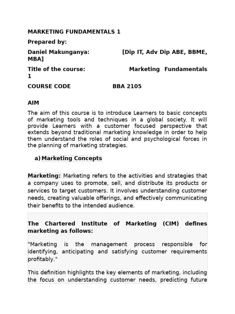 Marketing Fundamentals Overview | PDF | Marketing | Marketing ...