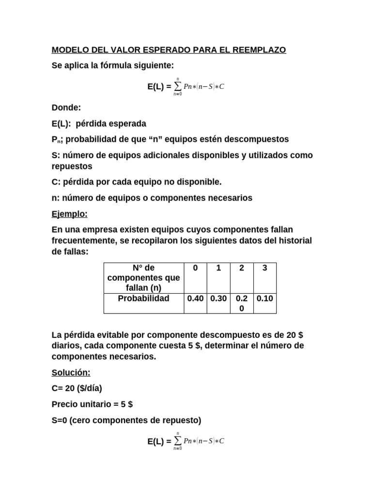 Modelo de Valor Esperado para Reemplazo | PDF | Ingeniería de ...
