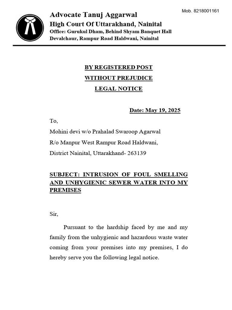 Sewer Notice Mohini Devi | PDF | Public Law | Common Law