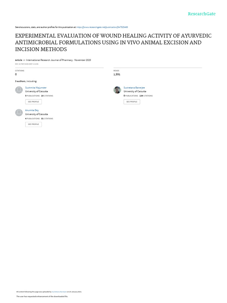 Experimental Evaluation of Wound Healing Activity | PDF | Wound ...