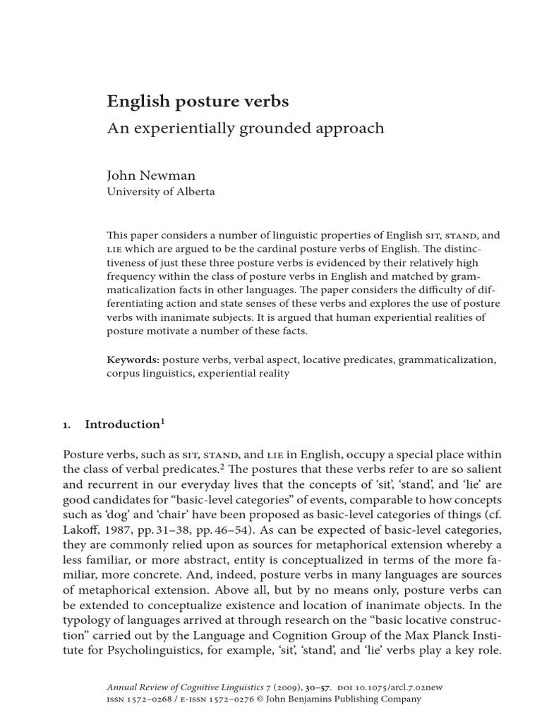 Newman (2009) English Posture Verbs | PDF | English Language | Linguistics