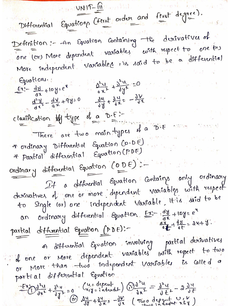 Unit-I - Differential Equations (First Order and First Degree) | PDF