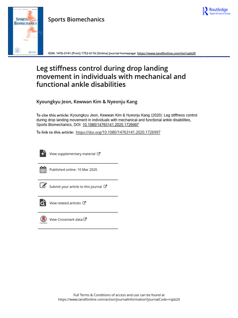 Leg Stiffness Control During Drop Landing Movement in Individuals With ...