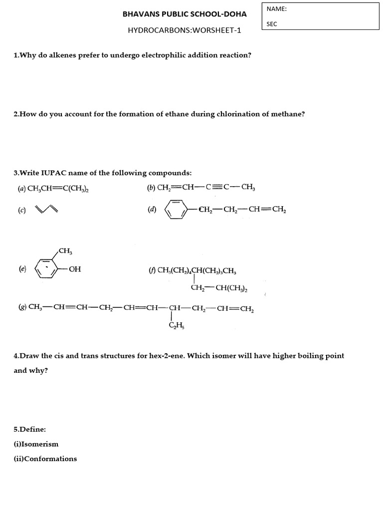 Worksheet Hydrocarbon | PDF
