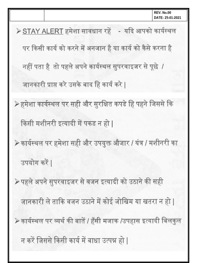 So-Wi-01 - 01 Baseic Safety Rules - Hindi | PDF