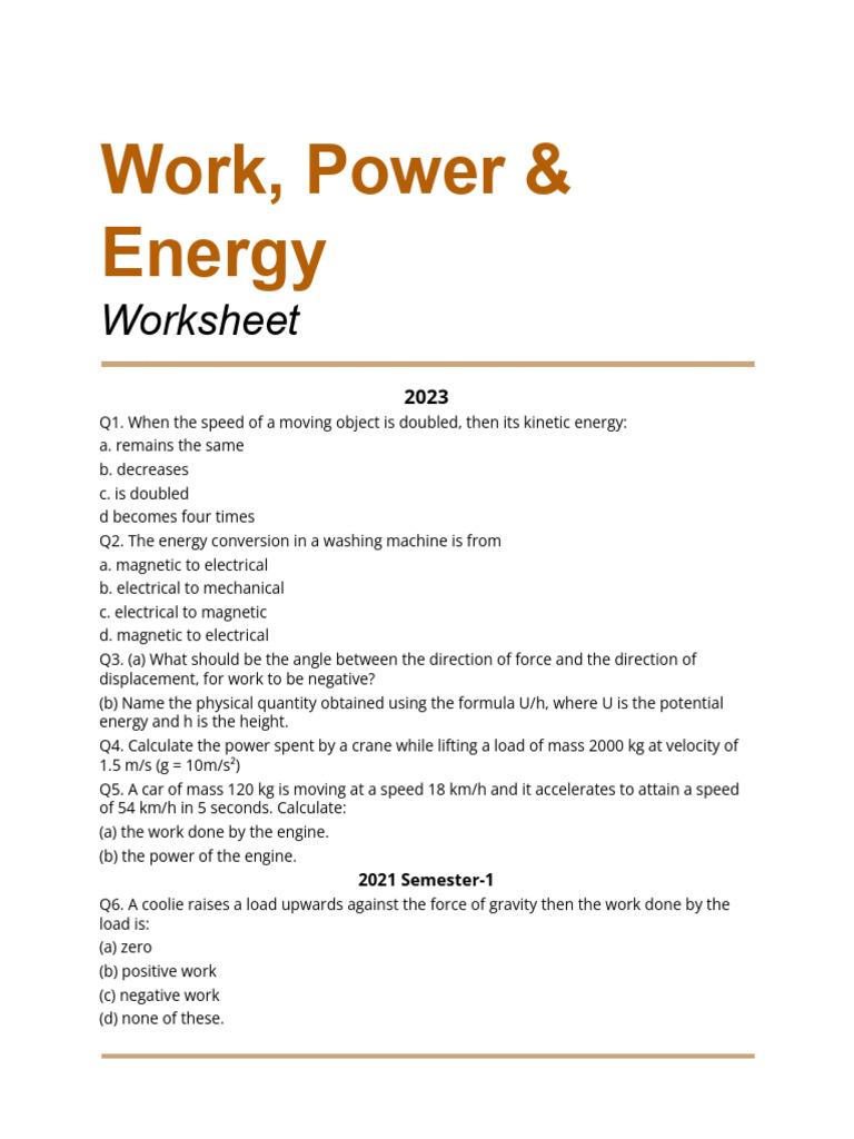 Worksheet 2 (Physics) | PDF | Force | Kinetic Energy