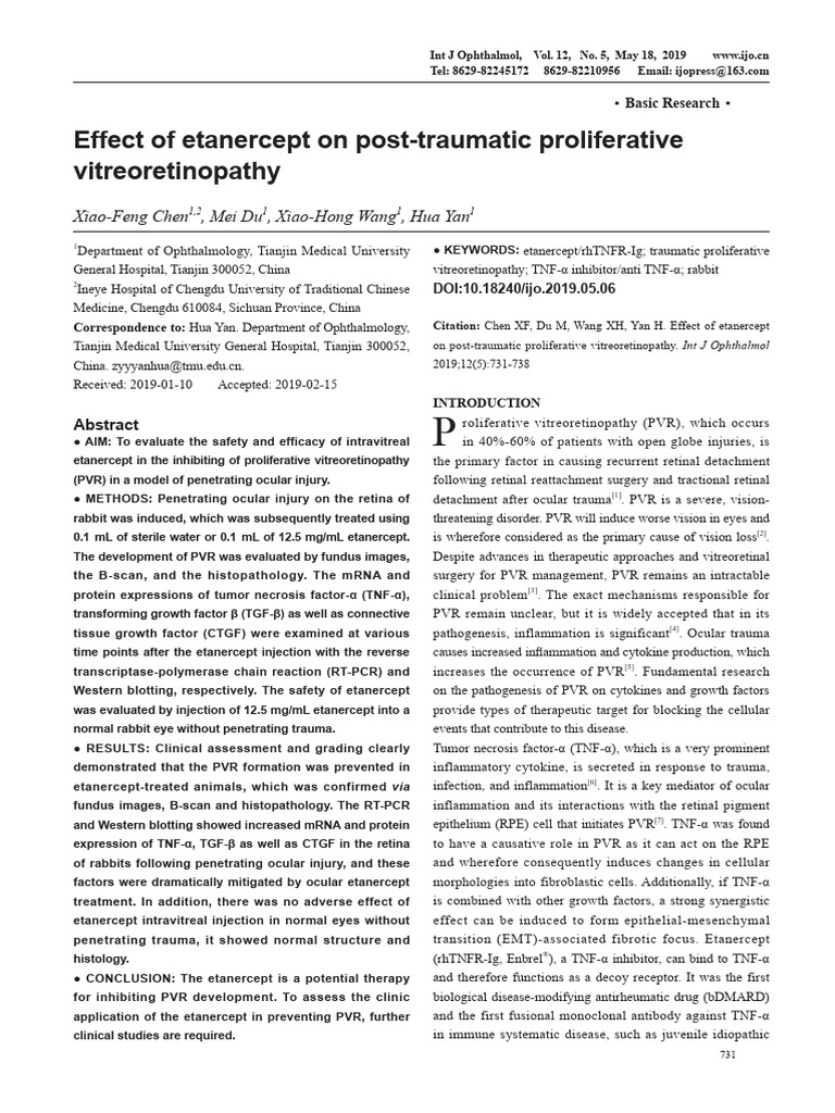 Effect of Etanercept On Post-Traumatic Proliferative Vitreoretinopathy ...