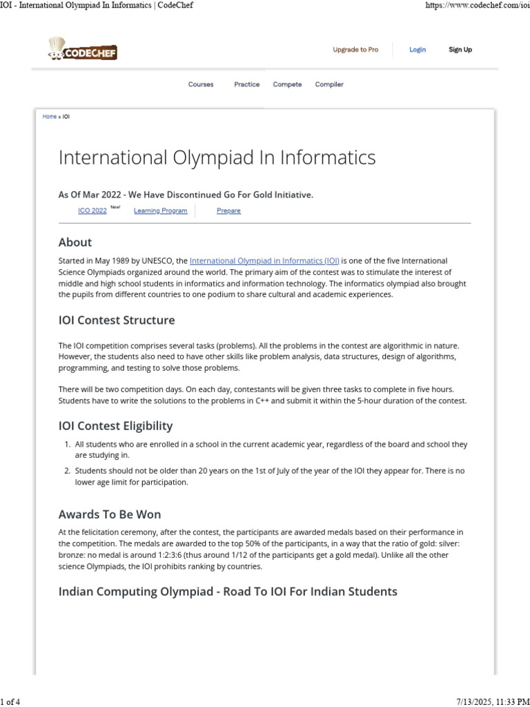 IOI - International Olympiad in Informatics - CodeChef | PDF | Computing | Computer Science