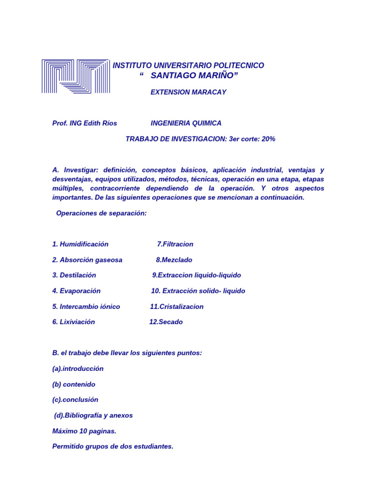 Trabajo de Inv. Ing Quimica, 3er Corte.20% | PDF