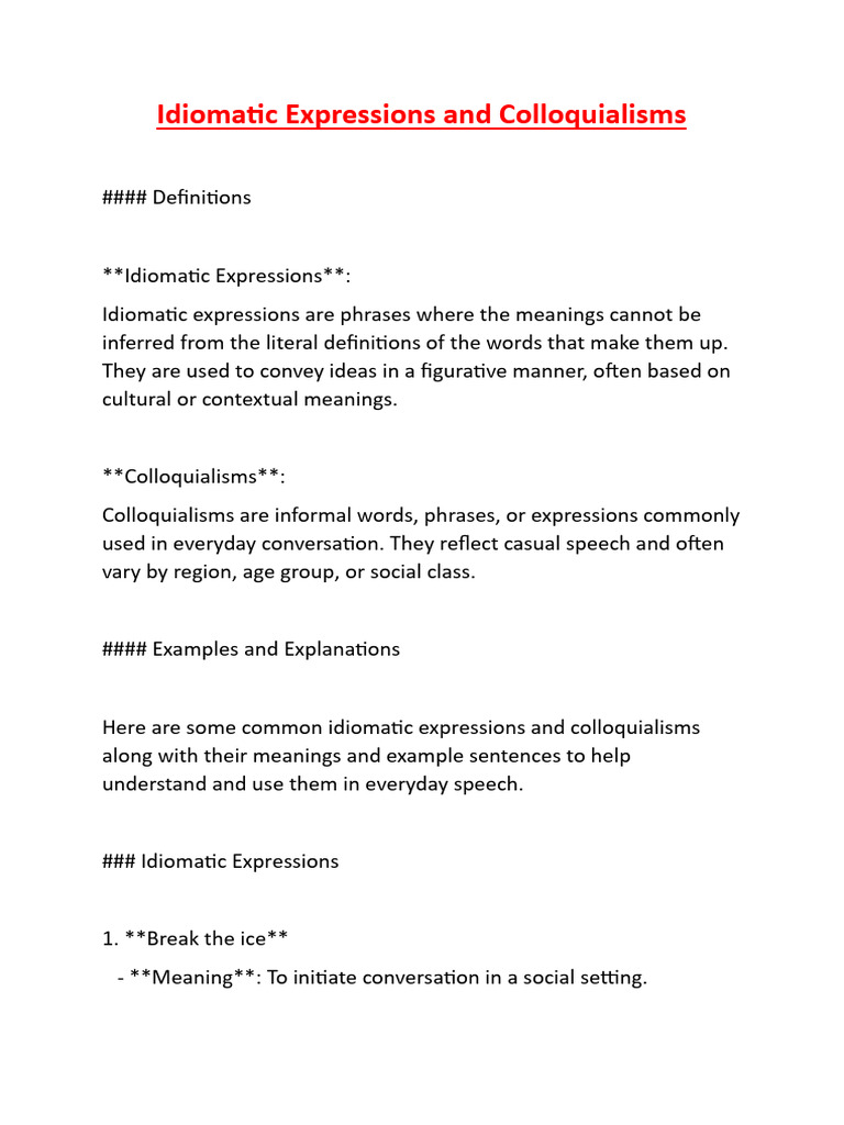 Idiomatic Expressions and Colloquialisms | PDF | Idiom | Semantics