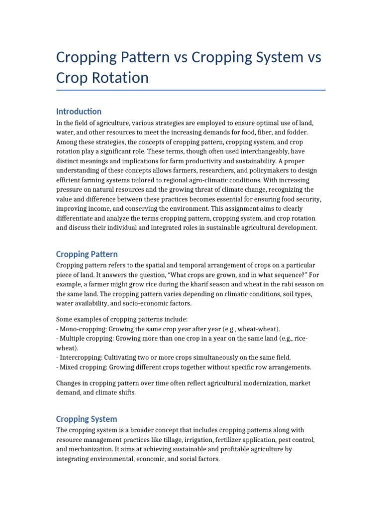 Cropping Pattern Vs System Vs Rotation Updated | PDF | Agriculture ...